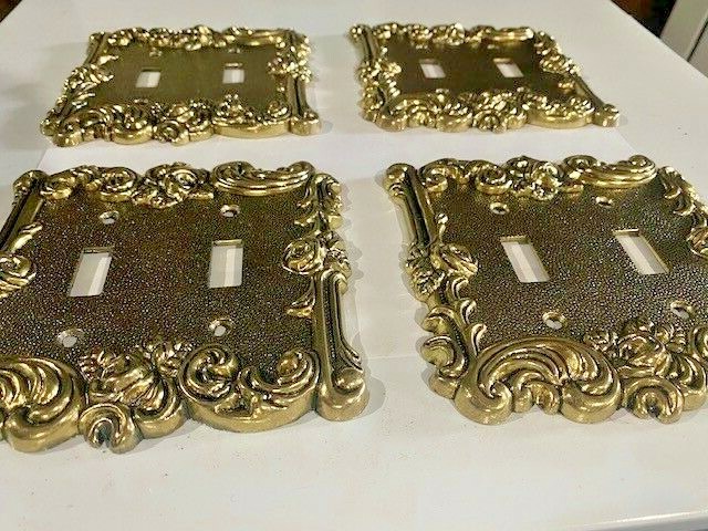4 Beautiful Gold Metal double outlet light switch plate covers vintage ...