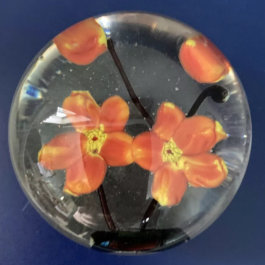 Vintage Art Glass Small Paperweight Orange & Yellow Five-Petaled ...