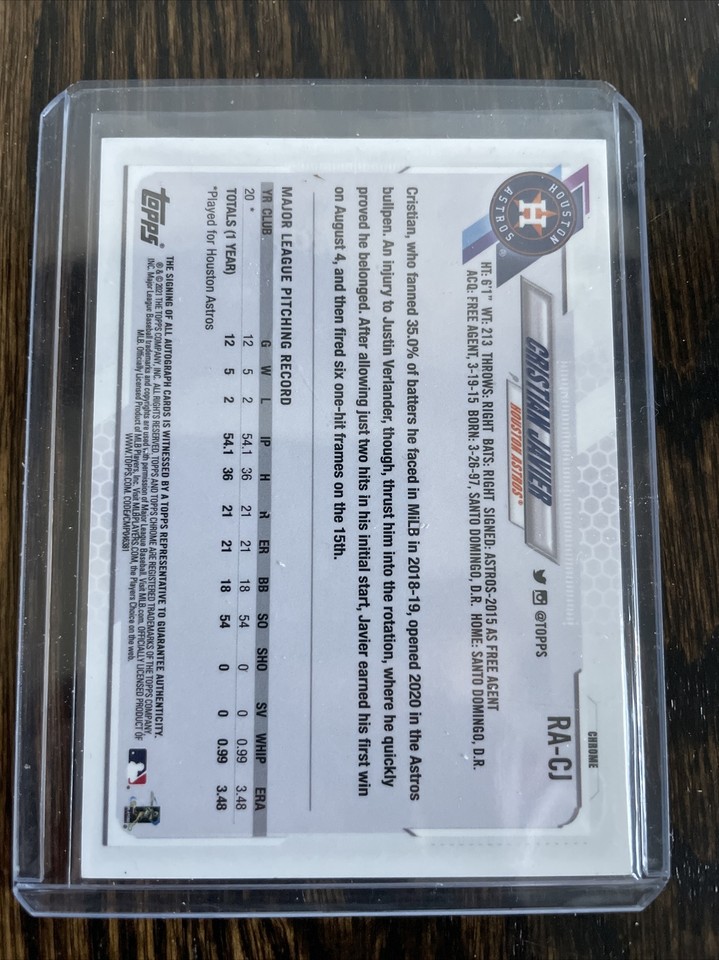 2021 Topps Chrome Auto RC (Cristian Javier #RA-CJ) Rookie of Houston ...