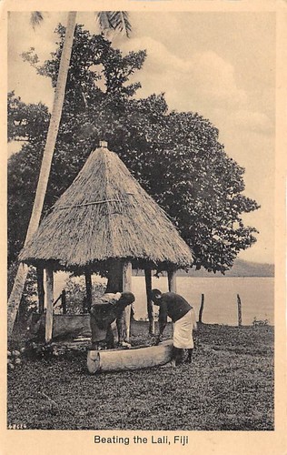 FIJI ~ 2 NATIVE MEN BEATING A LALI DRUM ~ dated 1938 | eBay