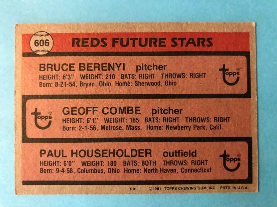 1981 Topps Card #606 Cincinnati Reds Future Stars Paul Householder ...
