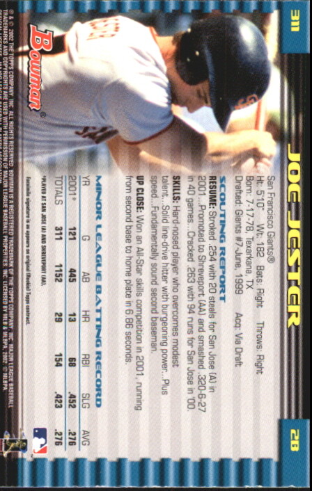 2002 Bowman Gold #311 Joe Jester | eBay