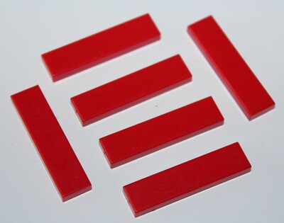 6 x Lego Red Tile 1x4 ref 2431/sets 7891 6399 6280 6291 4955 4544 8144 ...