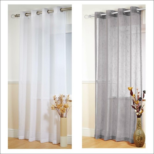 1 PAIR(2 Panels) EYELET RING TOP VOILE PANELS PLAIN STRIPED FLORAL ...