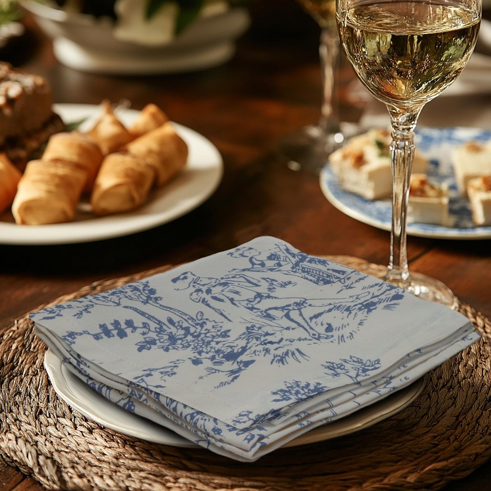 French Country Toile Cloth Cocktail Napkins - Set of 12 - 100% Cotton ...