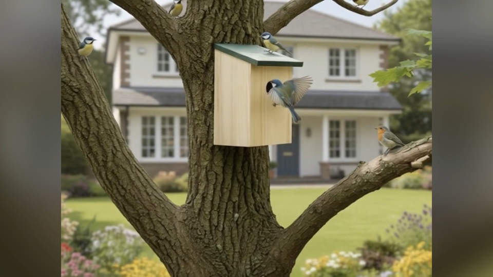 2 x Wooden Garden Bird Nest Box w Perch Small Birds Robin Nesting House ...