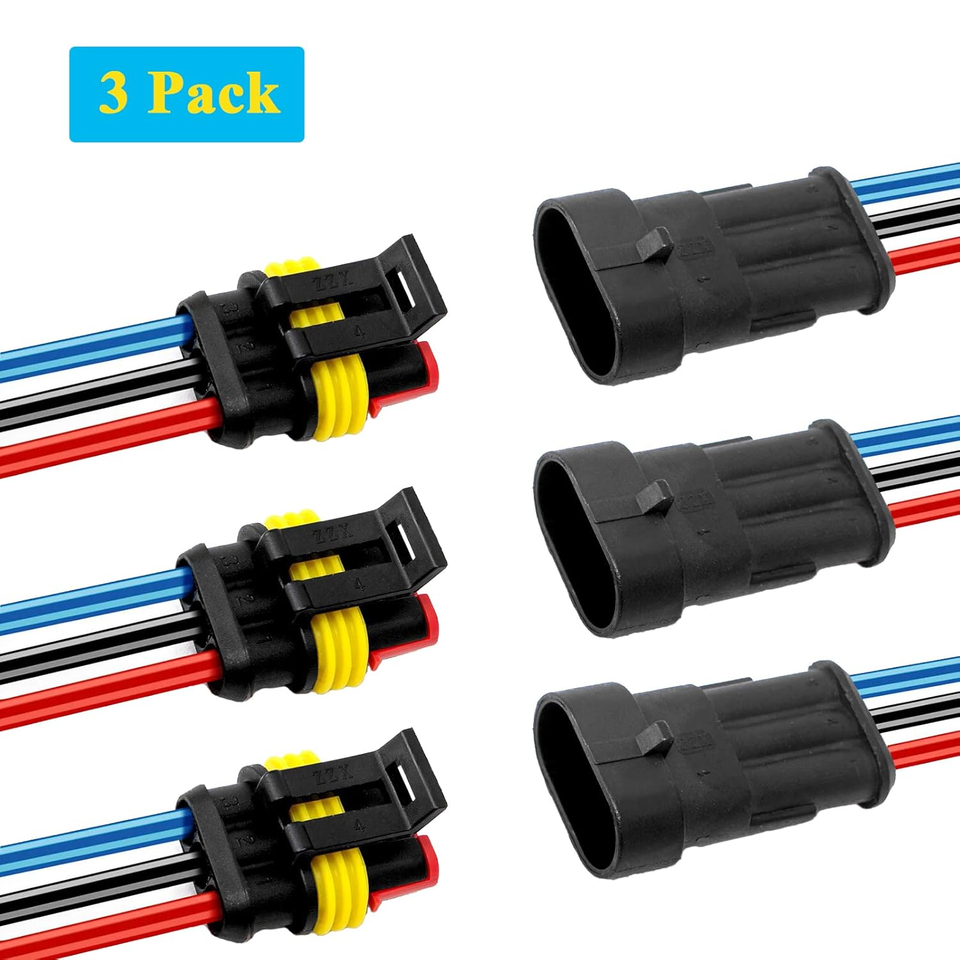 3 Sets Car Waterproof Electrical Connector,18 AWG 3 Pin Plug Auto ...