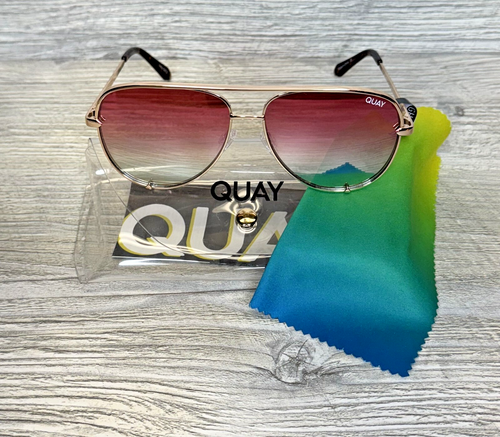 New Quay High Key Mini Gold Frame Pink Gradient Polarized Sunglasses ...