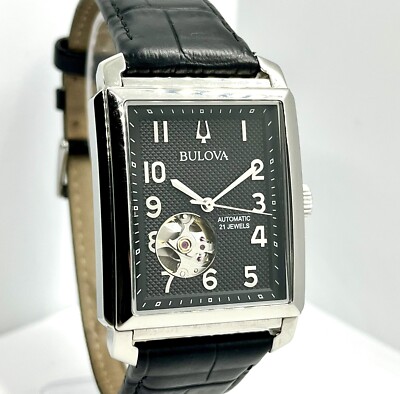 Bulova Sutton Automatic Silver And Black 96A269 Rectangle Men's 33mm ...