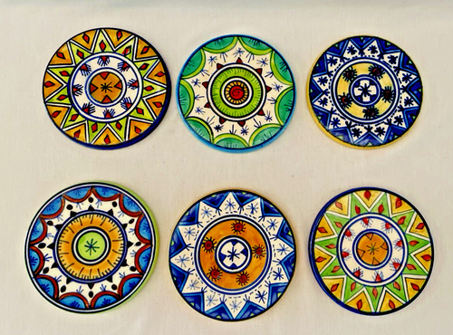6 Pier 1 Ceramic Coasters Italian Or Talavera Style Hand Painted 4 1/4 ...