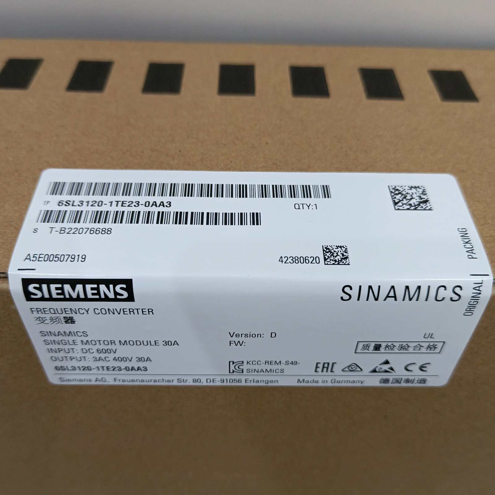 NEW SIEMENS 6SL3120-1TE23-0AA3 S120 servo single motor module Fast ...