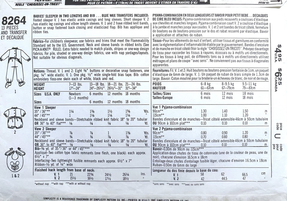*NO TRANSFER* 1980's Simplicity Babies' Sleeper,Bib Pattern 8264 Size 12MO UNCUT | eBay
