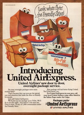 1981 United Airlines AirExpress Print Ad/Poster USPS Retro Mail Cartoon ...