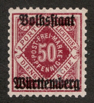 1919 German Wurttemberg Sc #O52 (official) 50 pf, Coat of Arms. MH Cv$5 ...