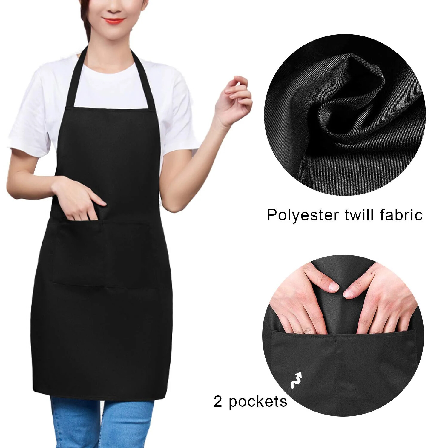Plain Apron Kitchen Cooking Chef Butcher Washable Bib Waiter Pocket ...