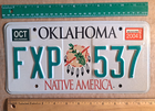 License Plate, Oklahoma, 2004, Passenger, FXP drums, feathers, peace ...