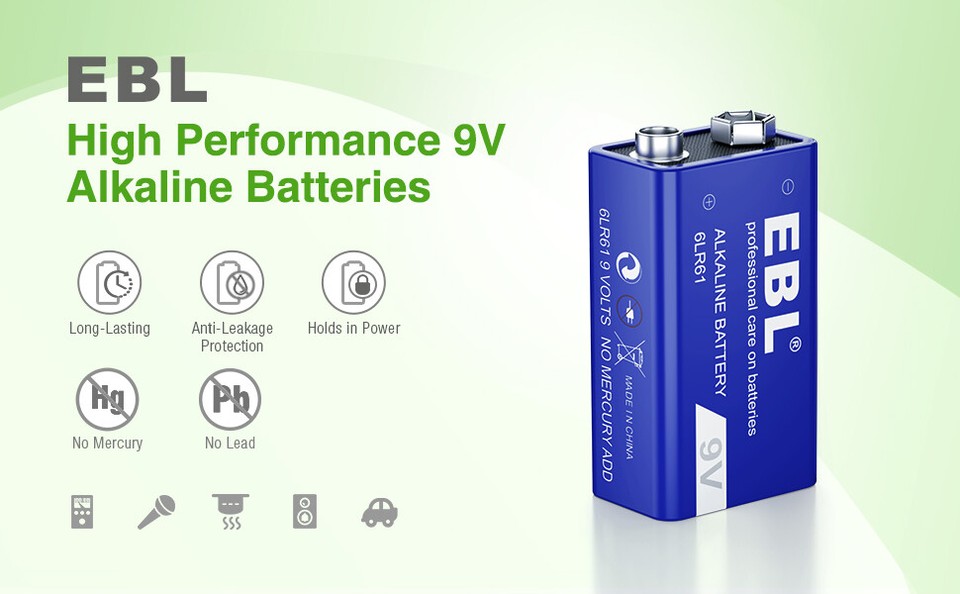 9 Volt Alkaline Single Use Battery / 9V Rechargeable Li-ion Batteries ...