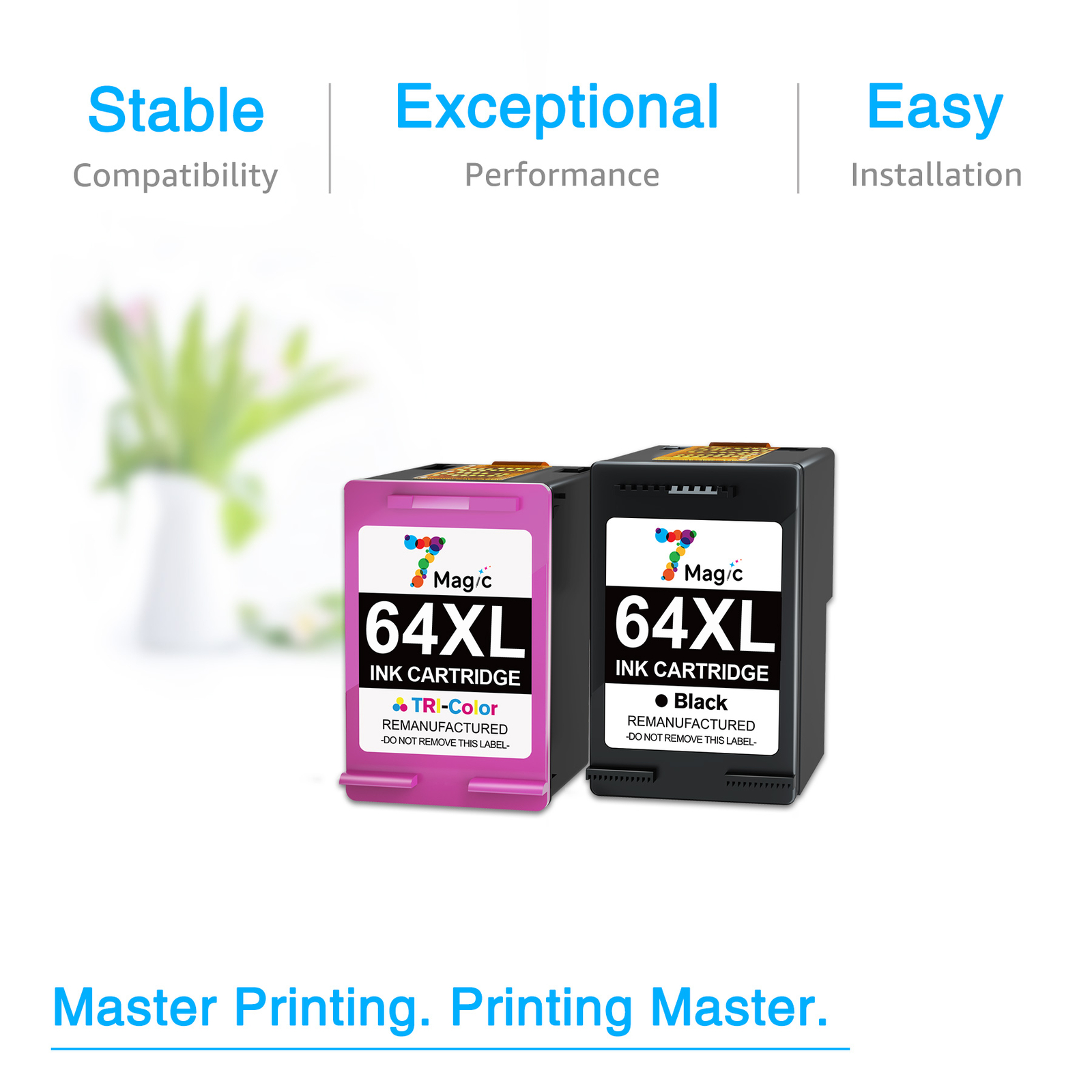 64 XL Black Color Ink for HP ENVY 6252 6255 6258 7132 7164 7820 7830 ...