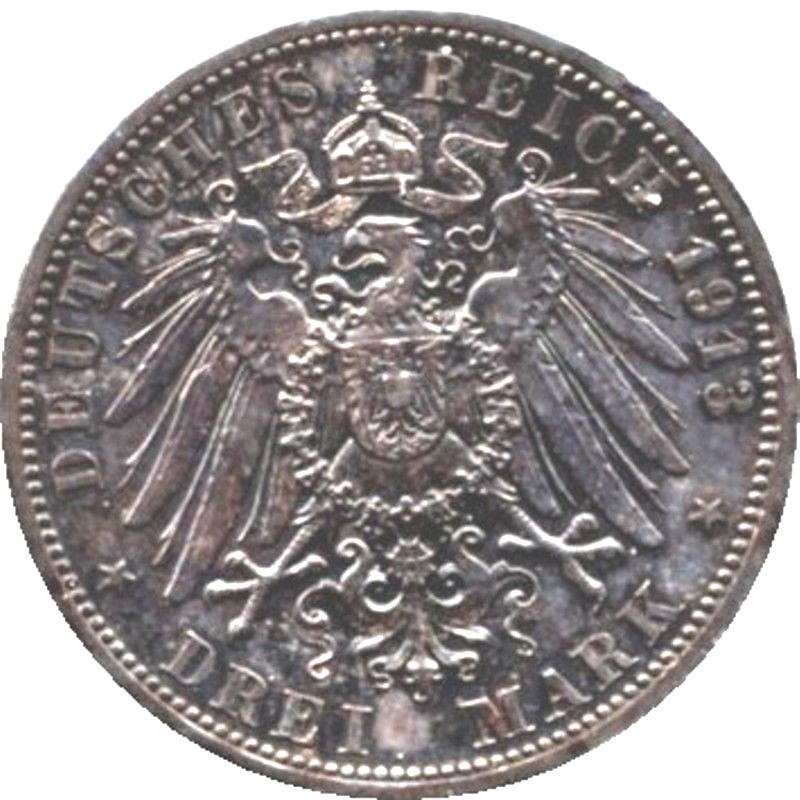 elf Germany Prussia 3 Mark 1913 A Kaiser in Uniform 25th Year of Reign ...
