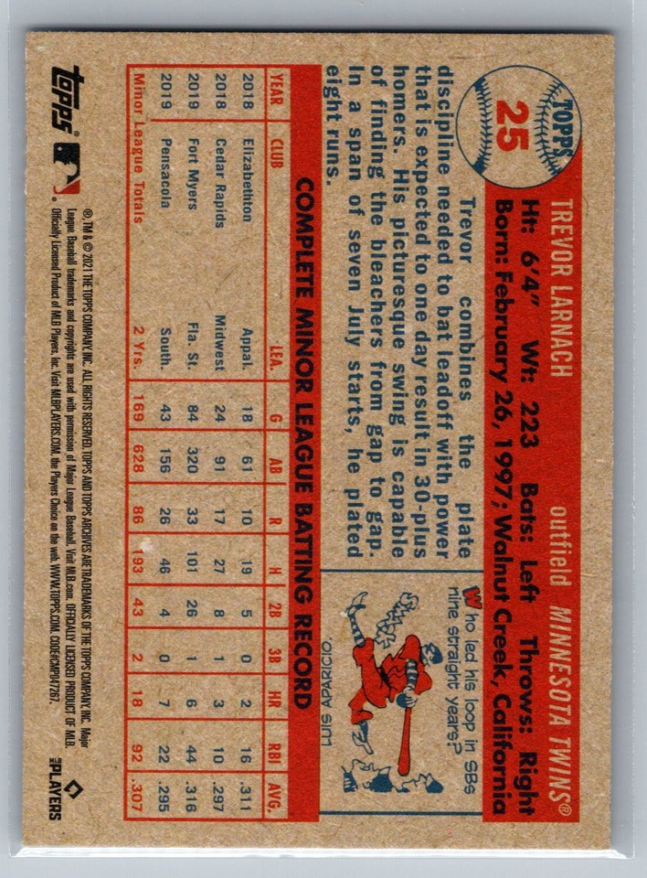 2021 Topps Archives '57 Baseball #25 Trevor Larnach RC Minnesota Twins ...