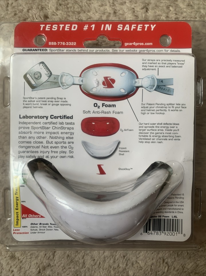New SPORTSTAR O2 Foam Hardcup White Football ChinGuard Chinstrap Size L ...
