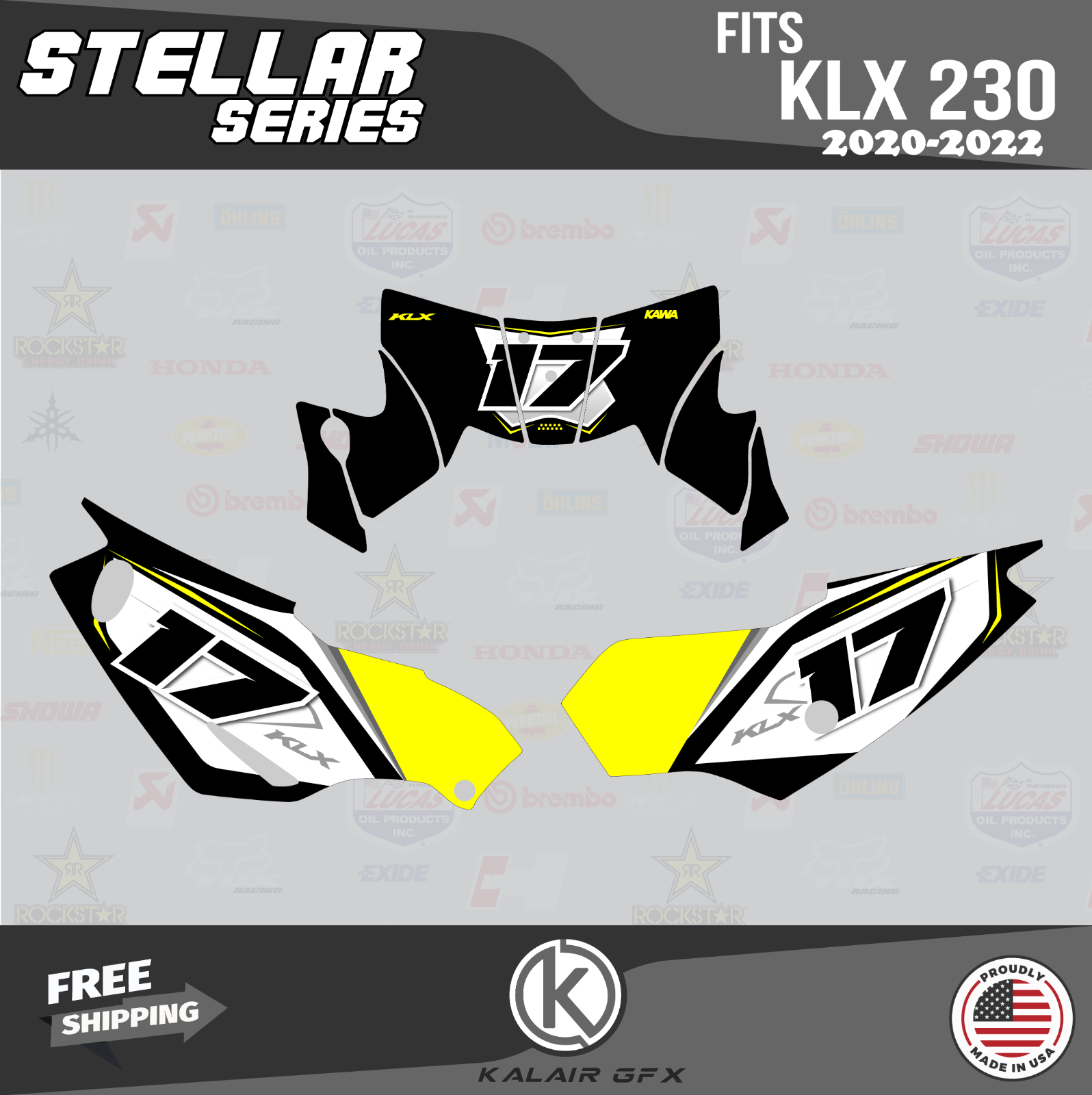 Graphics Kit for KAWASAKI KLX230 2020-2022 Stellar - Yellow | eBay