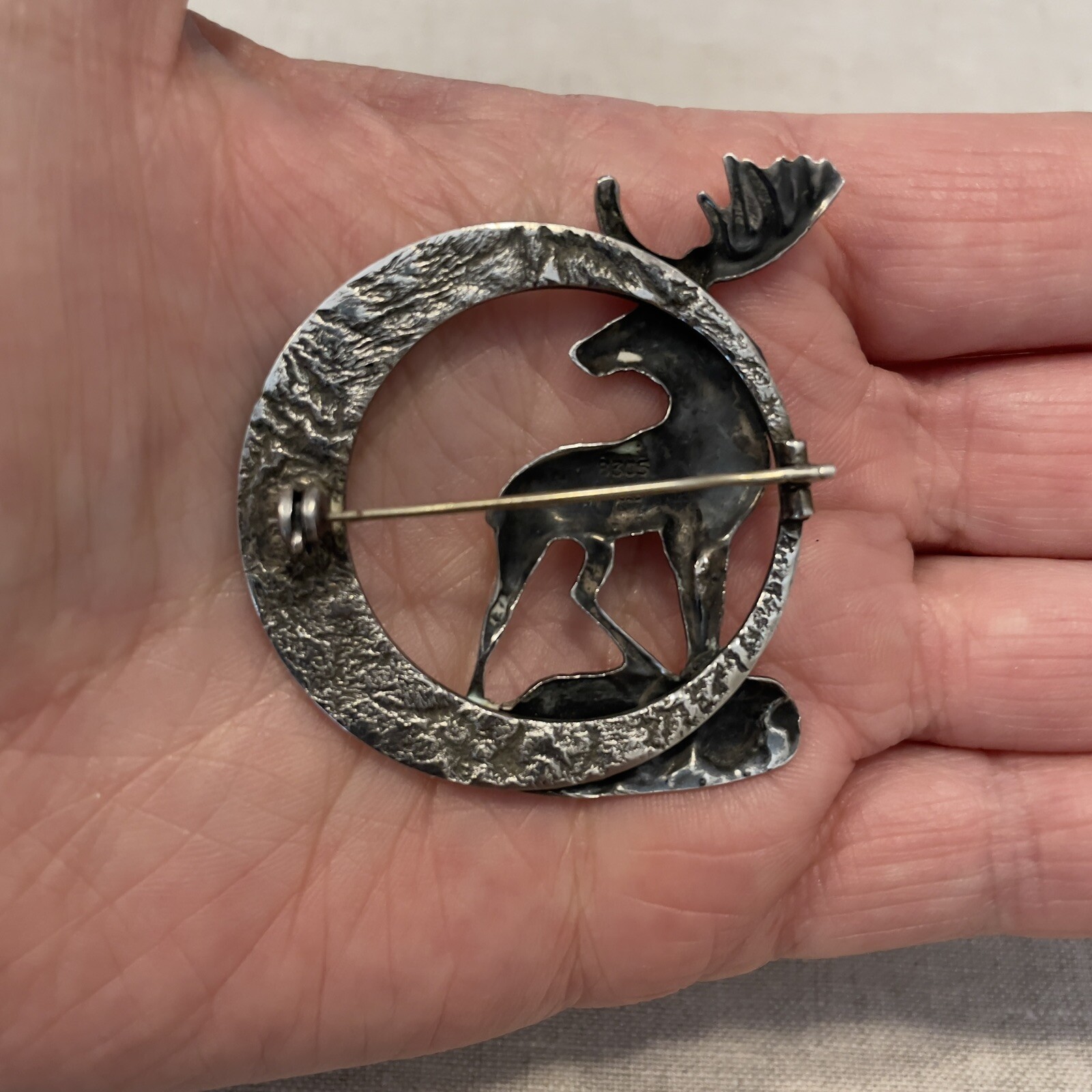 S&S Signed 830s Silver Moose Brooch Outdoor Hunting Nature Animal ...