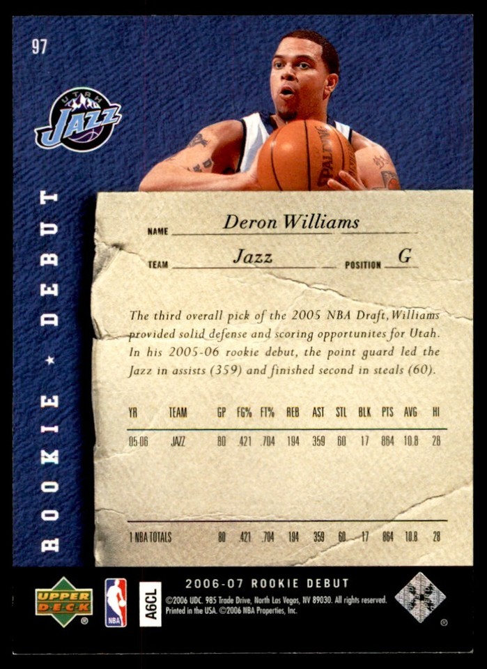 2006-07 Upper Deck Rookie Debut Deron Williams Utah Jazz #97 | eBay