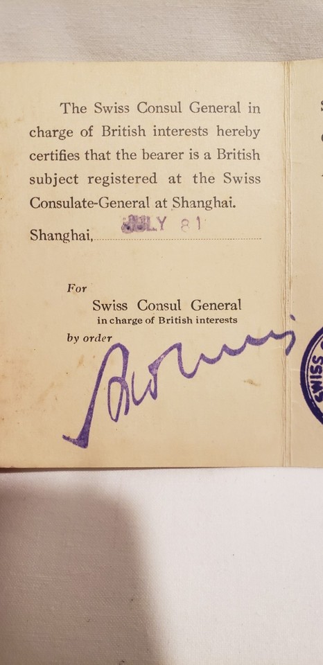 Swiss consulate Shanghai China identification card in occupied China | eBay