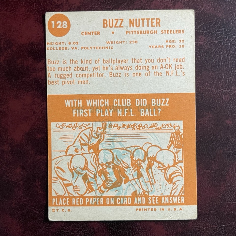1963 Topps Set BUZZ NUTTER rare SP #128 PITTSBURGH STEELERS - VG- | eBay