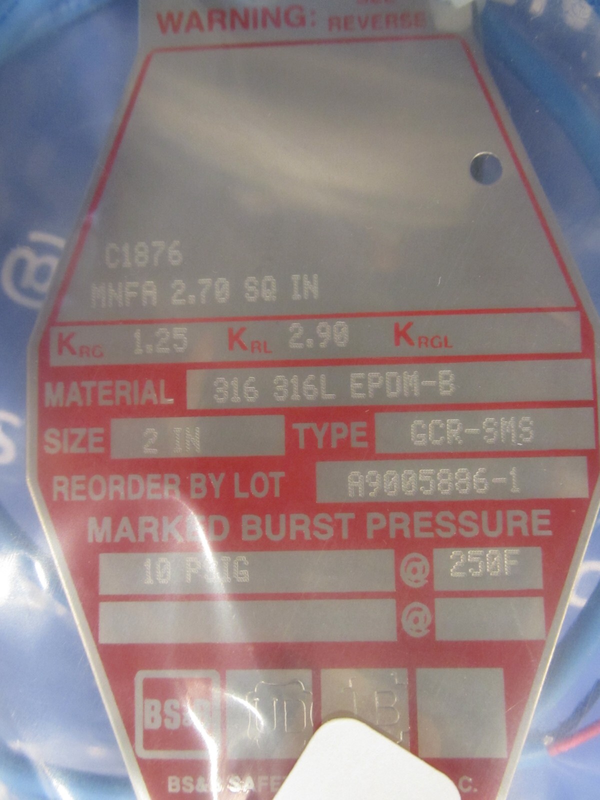 BS&B Rupture Disc 2"TC 10psi @ 250 Degree F, GCR-SMS, 316L/EPDM New Surplus | eBay