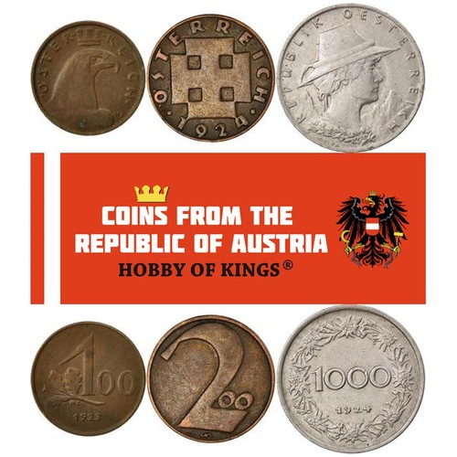 Austria | 3 Coin Set | 100 200 1000 Kroner | Eagle | Cross | Tyrol ...
