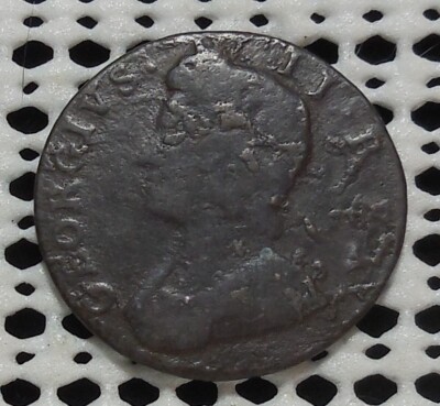 1734 GREAT BRITAIN GEORGE II COPPER HALFPENNY COIN ODD LOOKING EXAMPLE ...