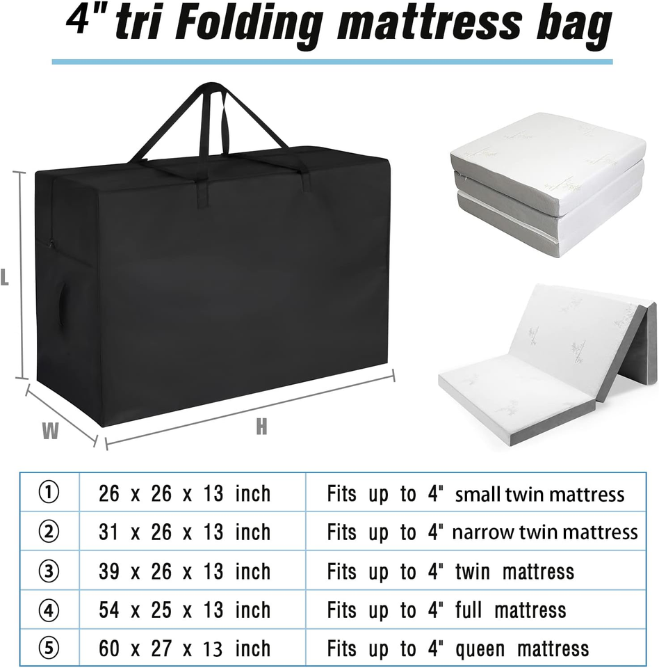 4" Narrow Twin Folding Mattress Storage Bags,Trifold Memory Foam ...