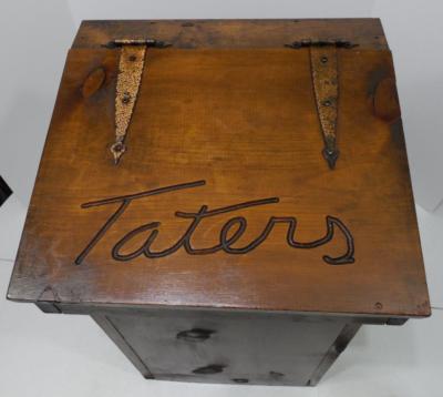 WOOD POTATO STORAGE BIN BOX WITH TATERS CARVED ON HINGED LID 22" TALL ...