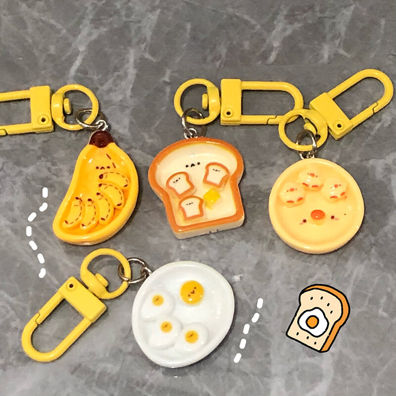 Cute Cartoon Poached Egg Banana Toast Keychain Kawaii Food Keyring Bags ...