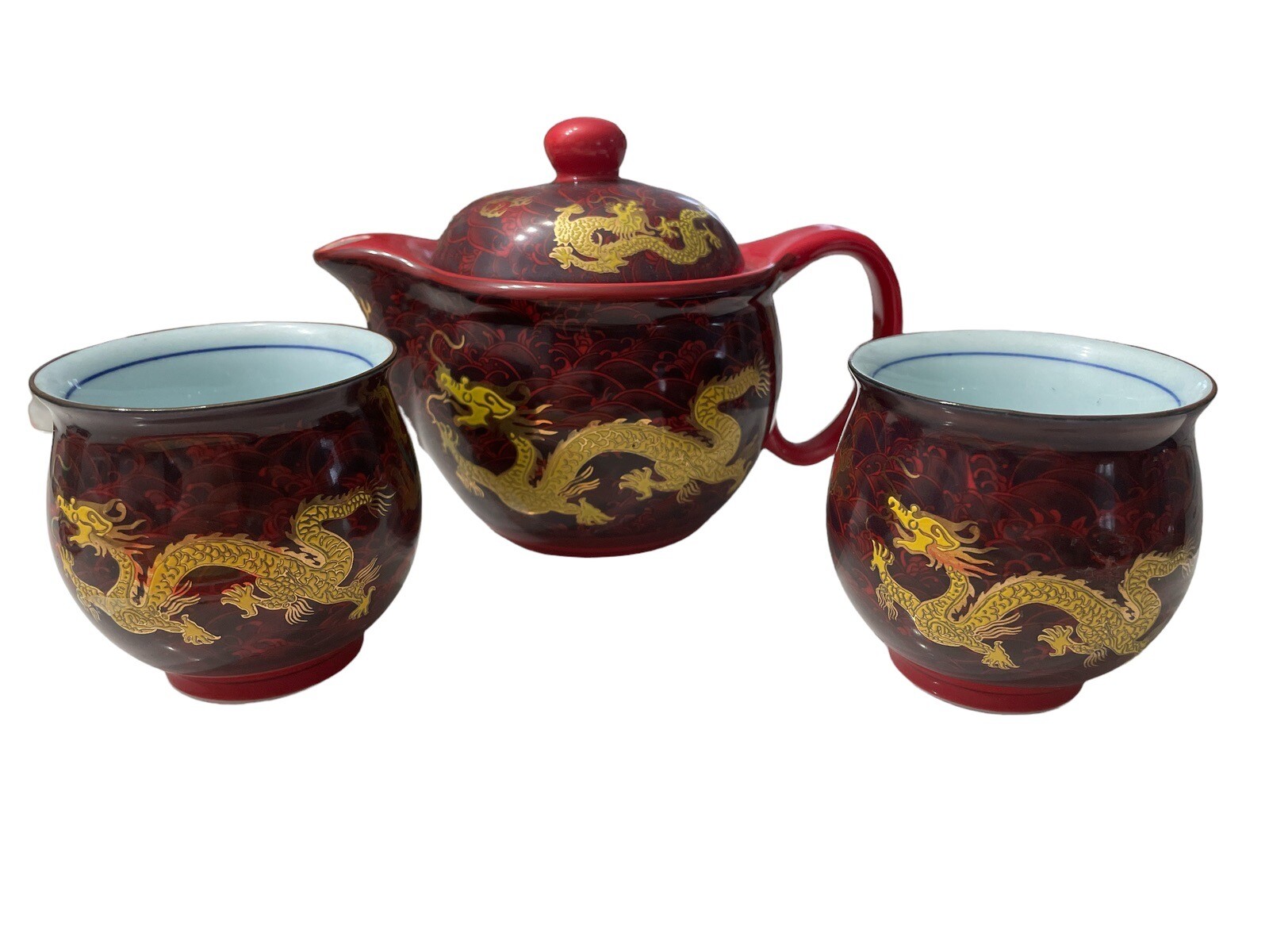 Traditional Chinese Porcelain Teapot Red Art Gold Dragon Bone China Pot ...