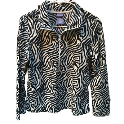 Women’s Laura Scott Long Slv Zebra Fleece 3/4 Zip & Collar Top Size Med ...