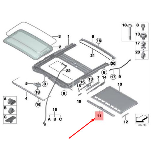 NEW BMW 1 F20 LIFT UP SLIDE BACK SUNROOF FAN STRIP HANDLE 54107309637 ...