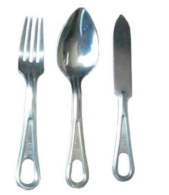 MILITARY MESS KIT STAINLESS STEEL UTENSIL FORK KNIFE &SPOON SET CAMPING ...