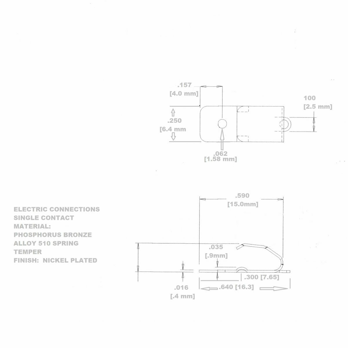 Electric Connections Single Leaf Spring Battery Contact, Nickel Plated ...