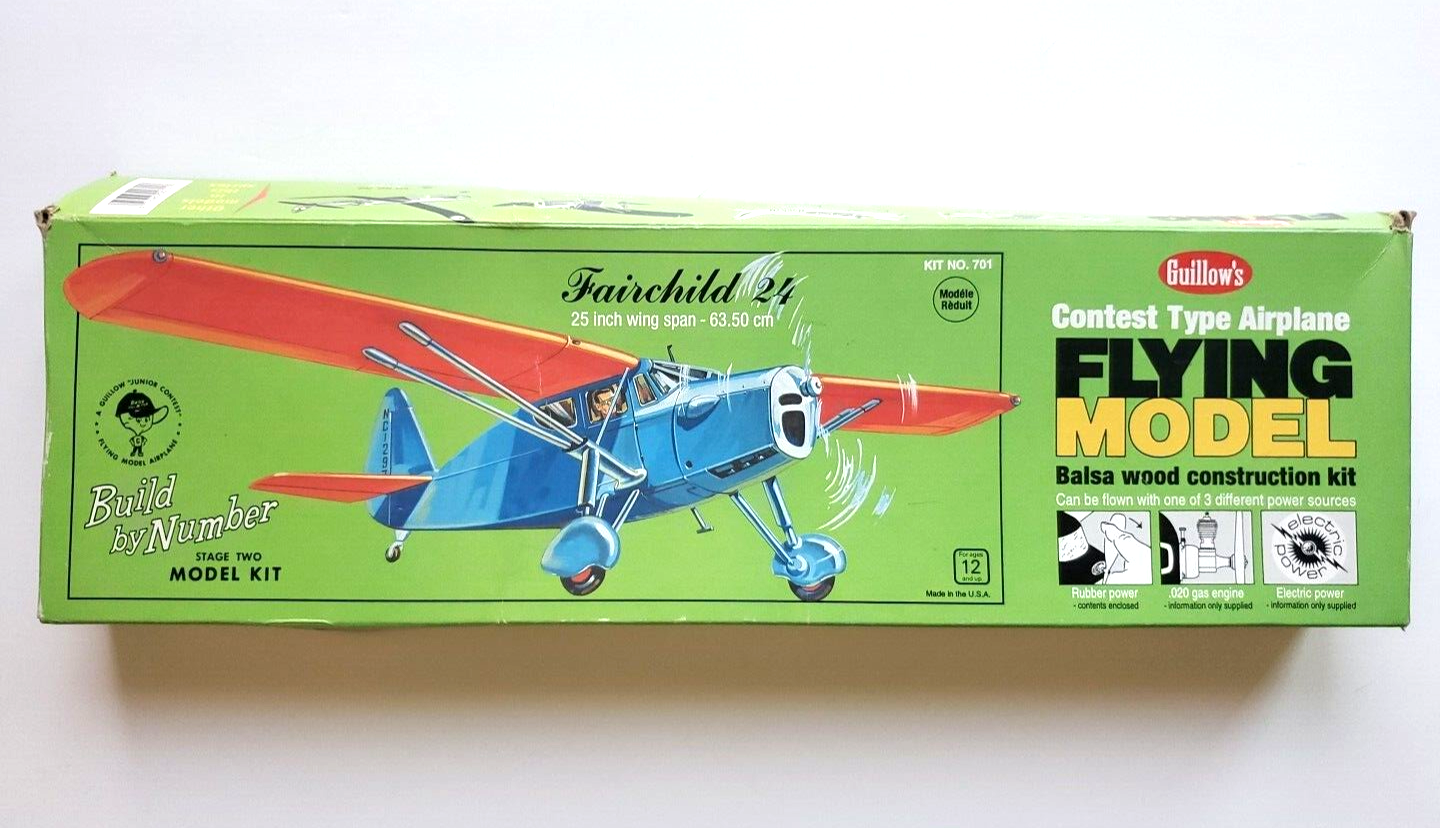 Vtg Guillows STARTED Fairchild 24 Balsa Flying Model Kit 25 Wingspan ...