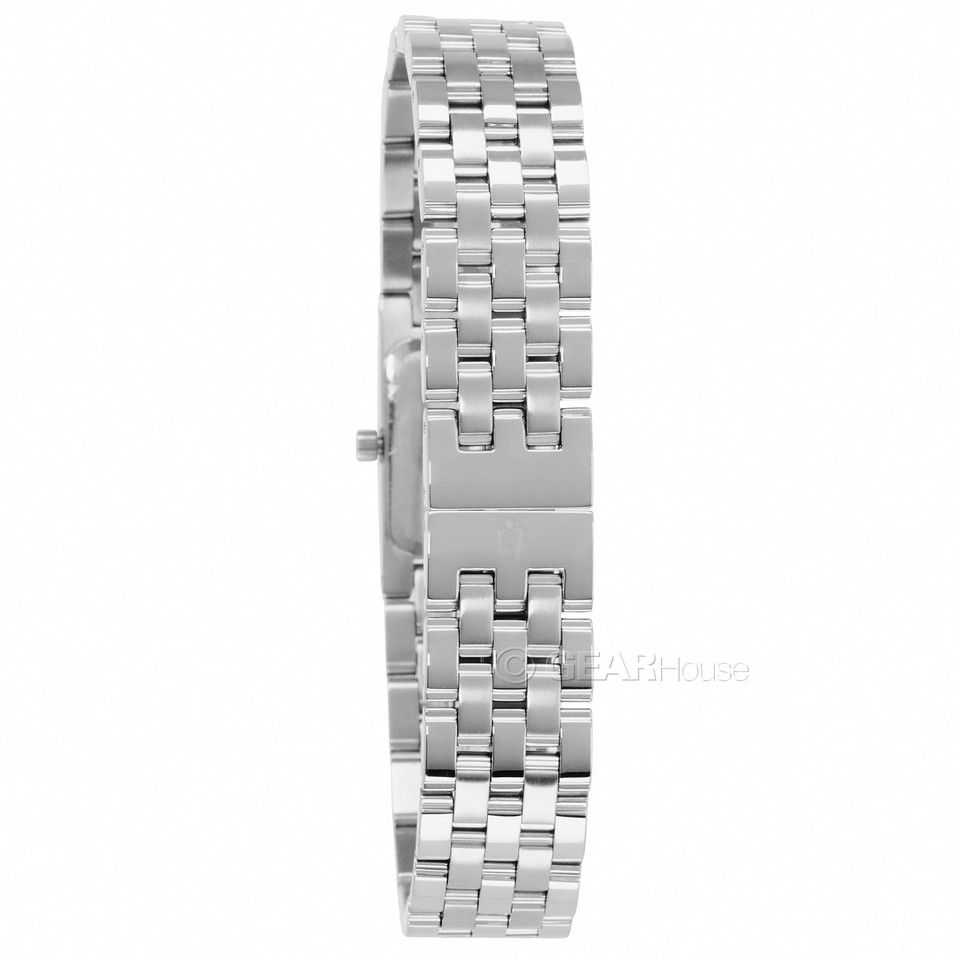 BULOVA Womens Rectangular Slim Watch, Blue Dial, Silver Stainless Steel ...