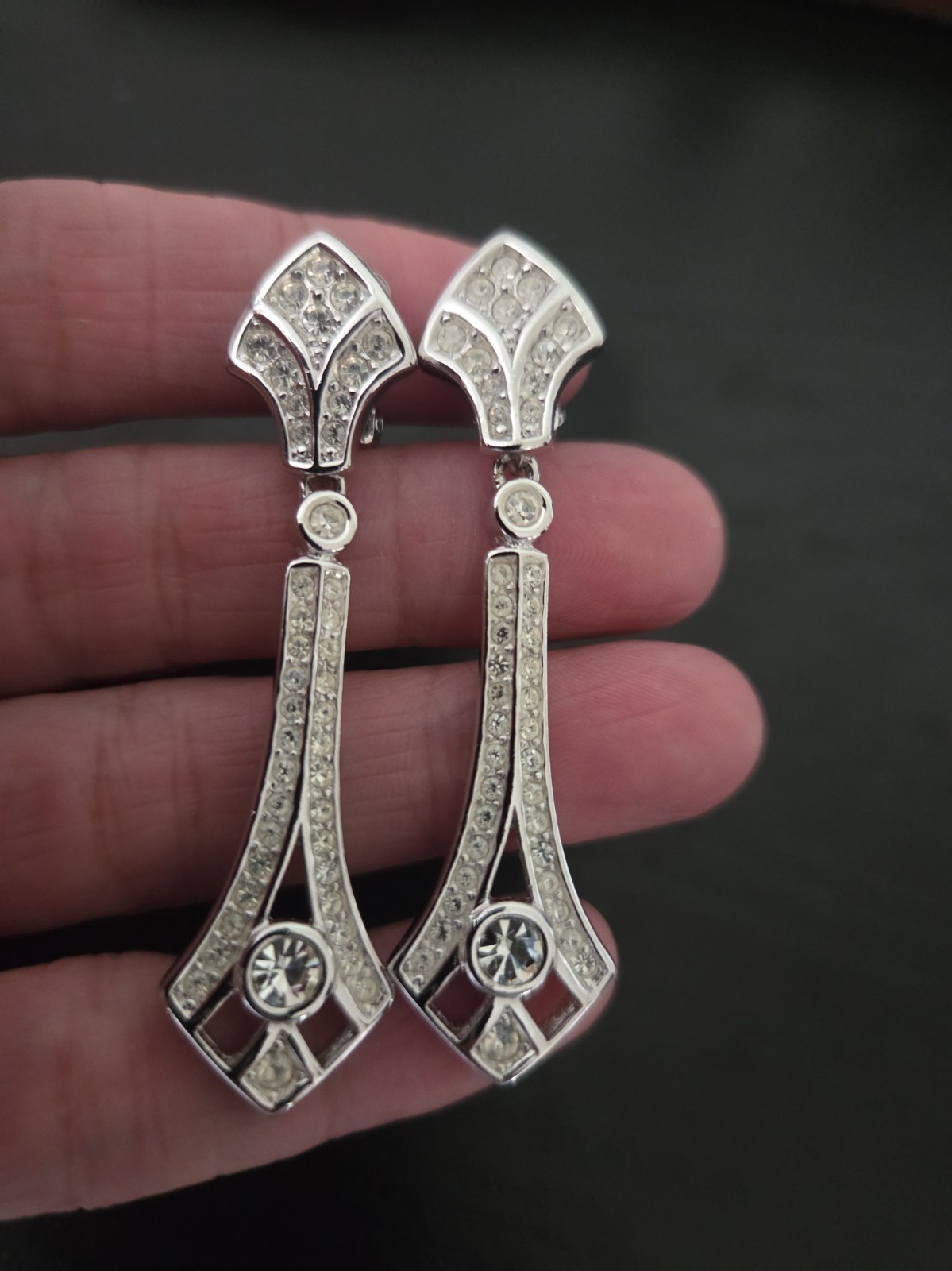 Vintage Christian Dior Silver Tone Art Deco Style Clip-On Earrings | eBay