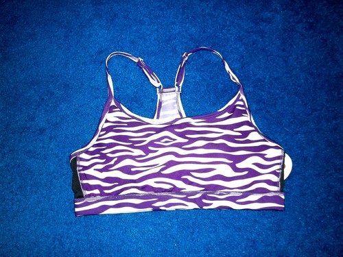 PURPLE WHITE ANIMAL PRINT REMOVABLE PADS SPORT BRA 38C 38D TOP SIZE ...