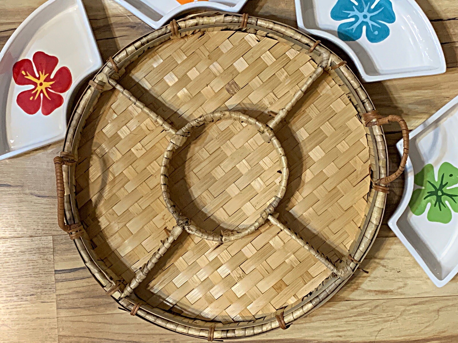 Hand Painted Tropical Hibiscus Divided Appetizer Serving Bamboo Tray | eBay