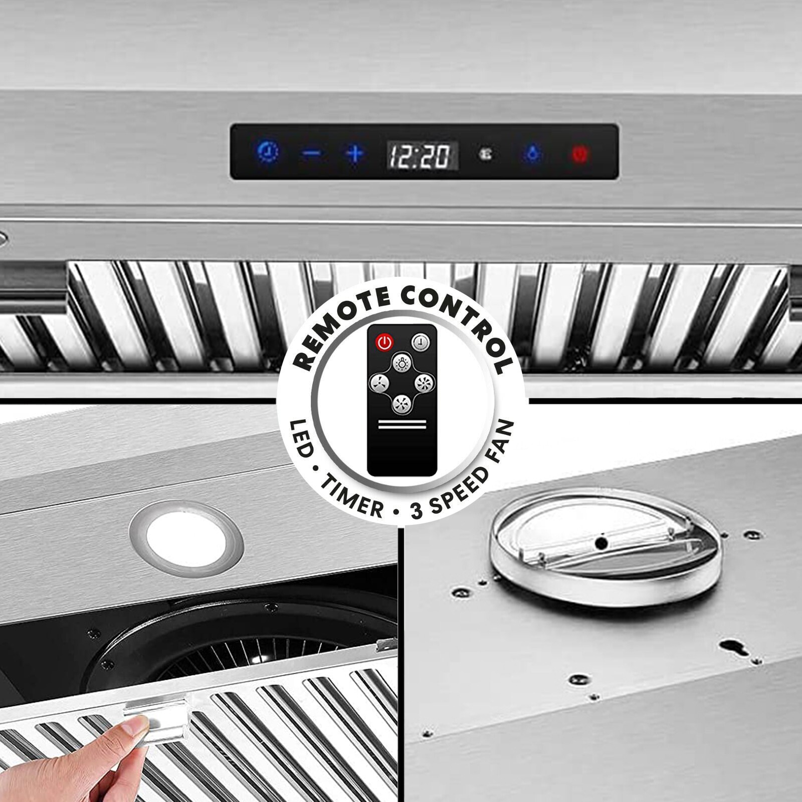 30 inch Under Cabinet Kitchen Range Hood 800CFM 3-Speed Remote Touch ...