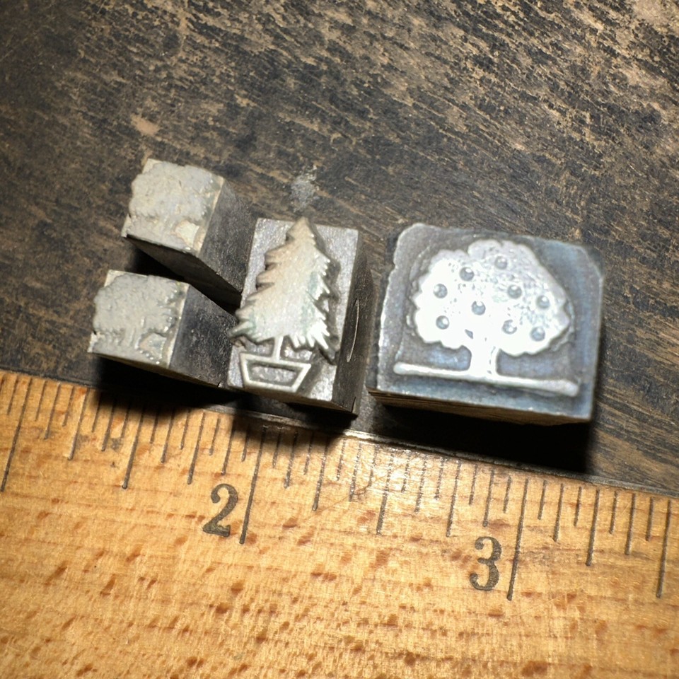 4 Print Blocks “ Trees “ Small Lead Print Blocks Border/Edge Ding Bat ...