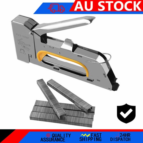 Heavy Duty Staple Gun Stapler + 6000 Staples Fastener Tool Kit Tacker ...