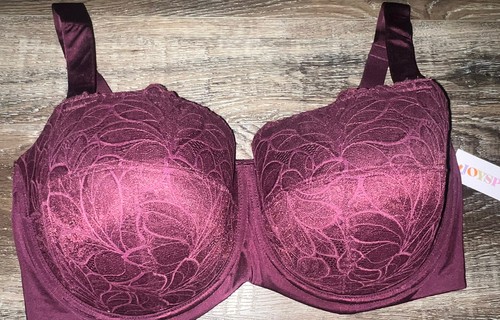 Joyspun ~ Women's Plunge Bra Lightly Padded Maroon Floral Lace ~ 44DDD ...